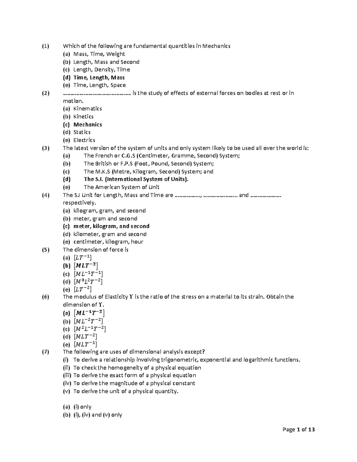 PHY 101 CBT Questions MID Semester - Final pdf - (1) Which of the following are fundamental ...