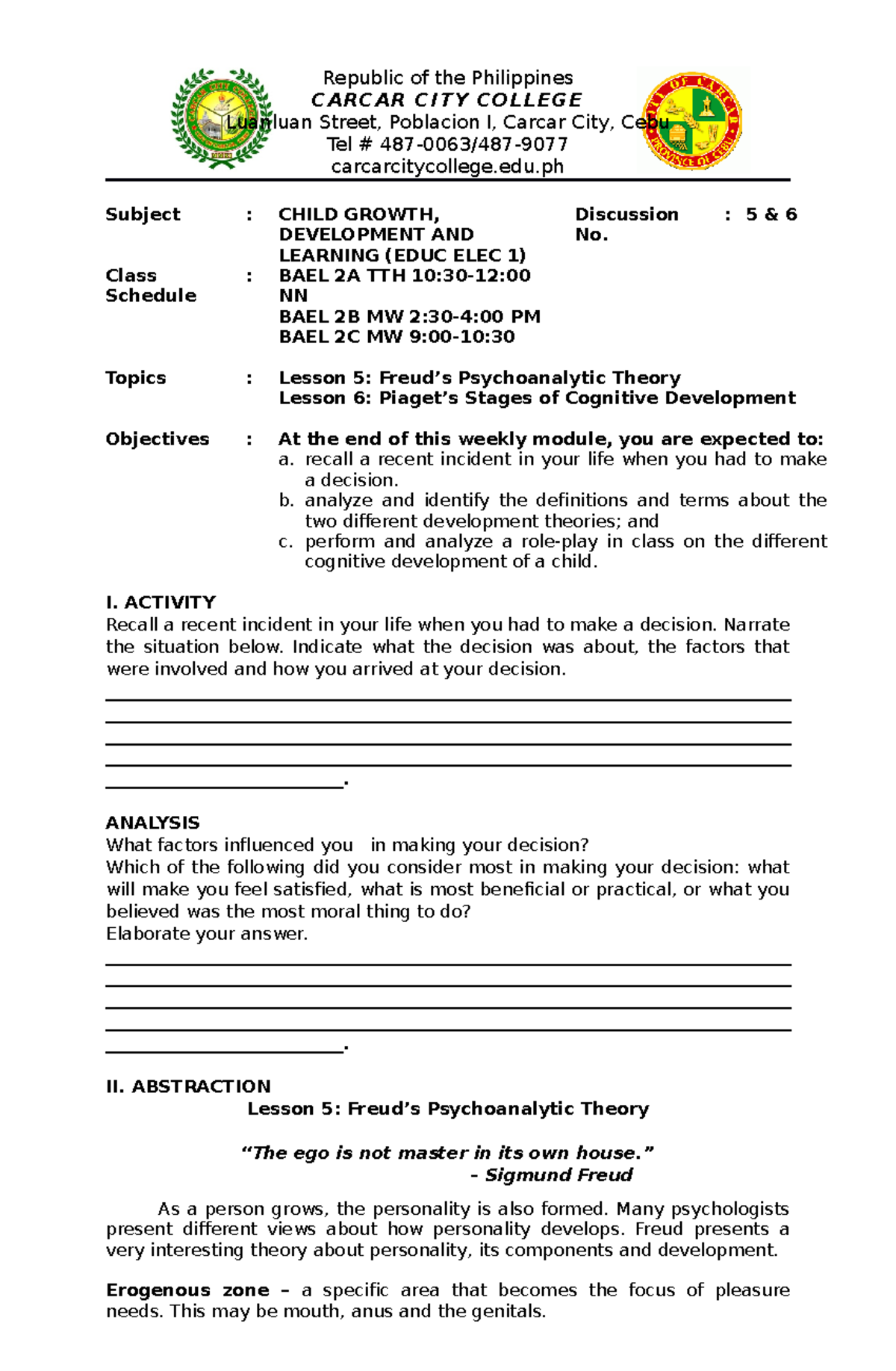 EDUC ELEC 1-D-5-6 - Module - Republic of the Philippines CARCAR CITY ...