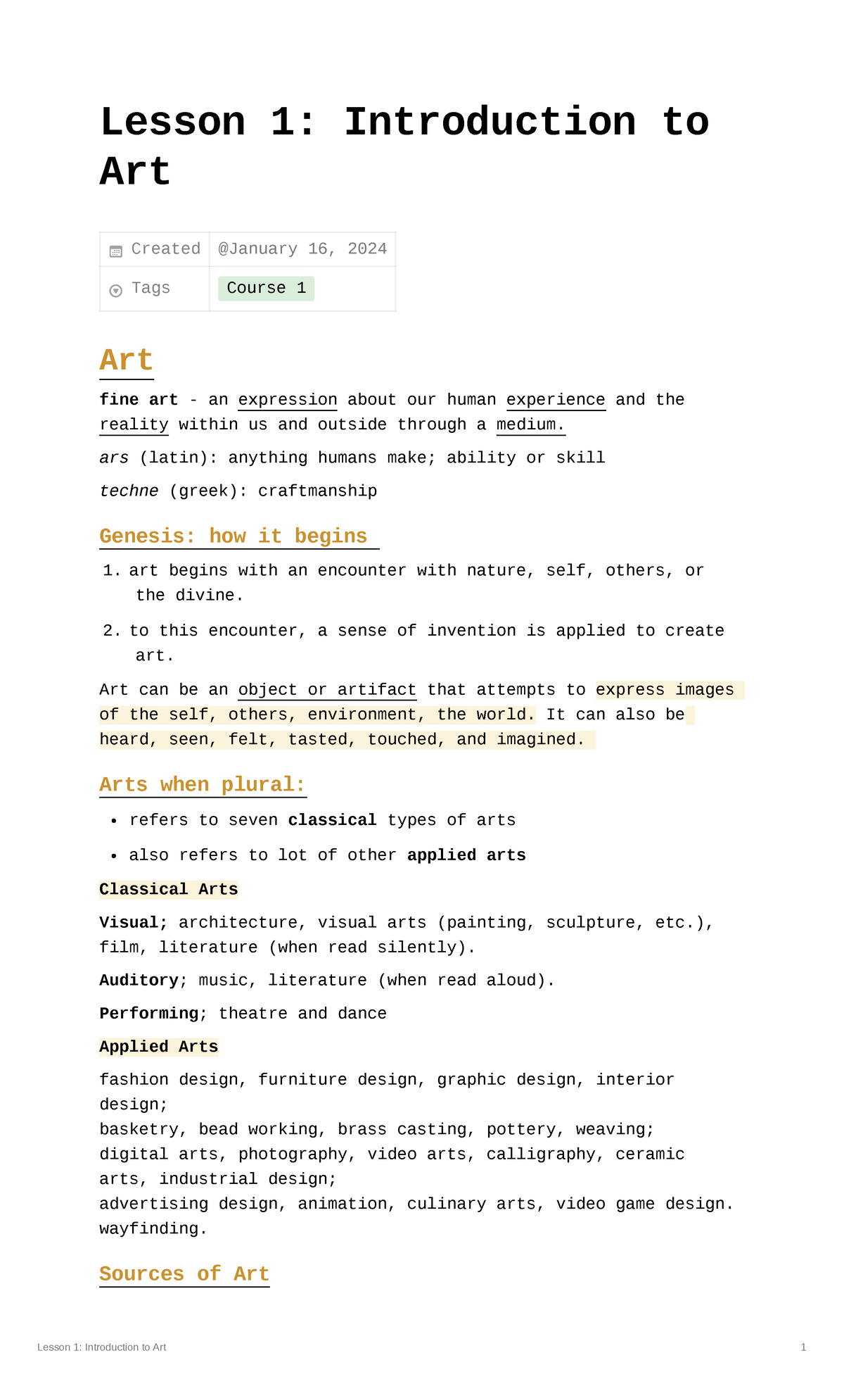 Lesson-1 Introduction-to-Arts - Lesson 1: Introduction to Art Created ...