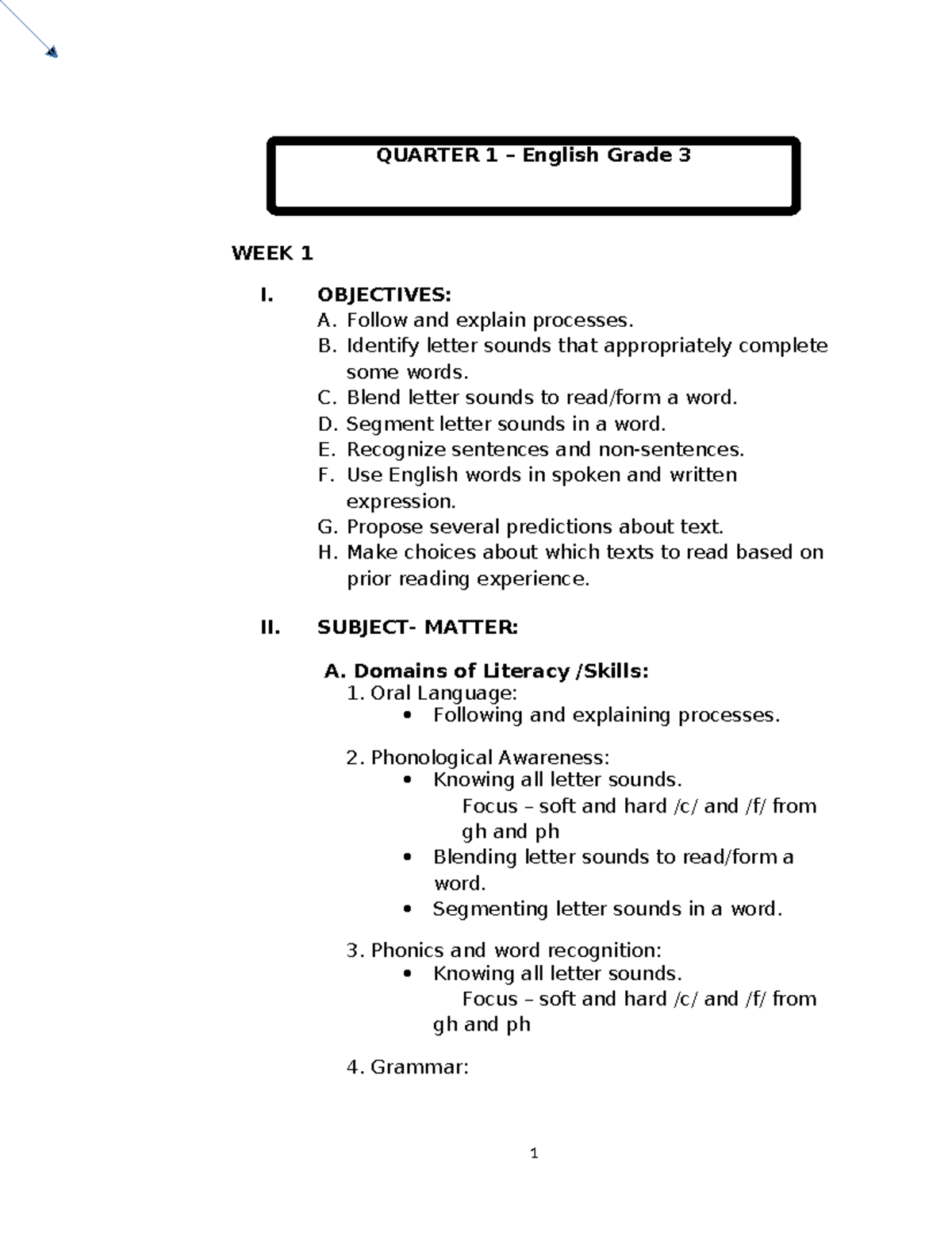 TG English 3 - TEACHERS GUIDE - QUARTER 1 – English Grade 3 WEEK 1 I ...