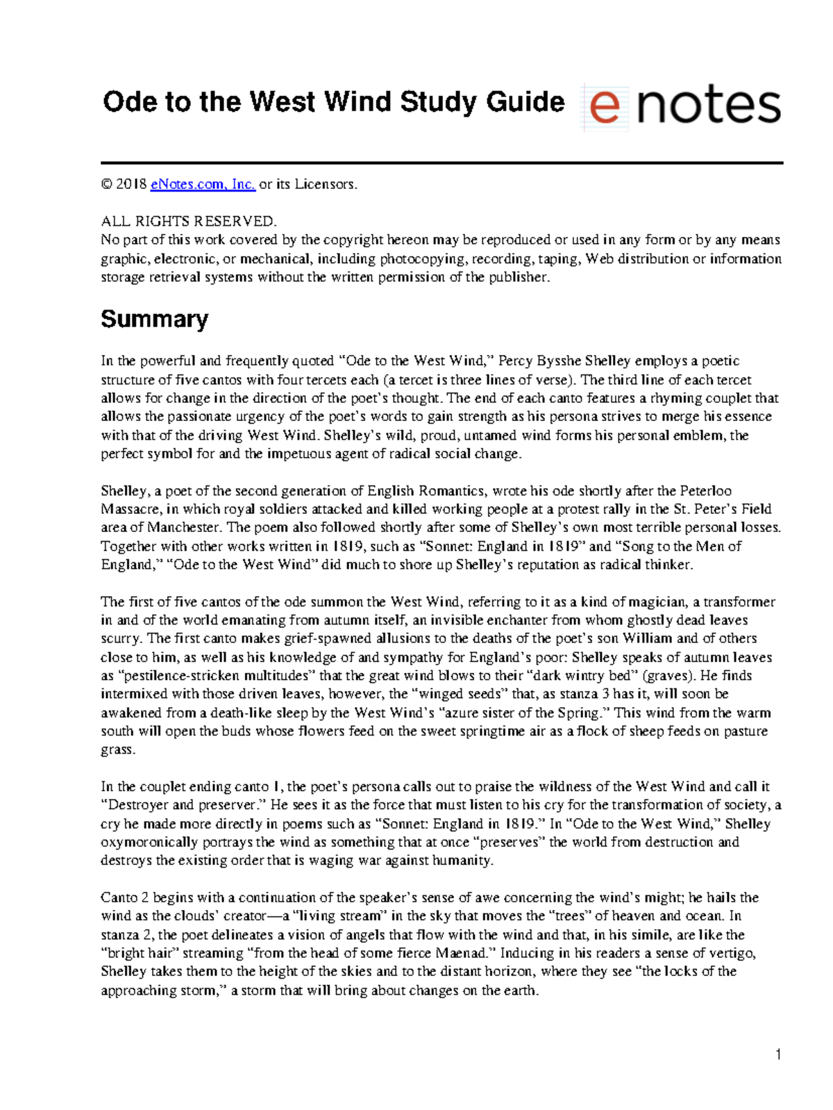 Enotes ode west wind guide - Ode to the West Wind Study Guide © 2018 ...