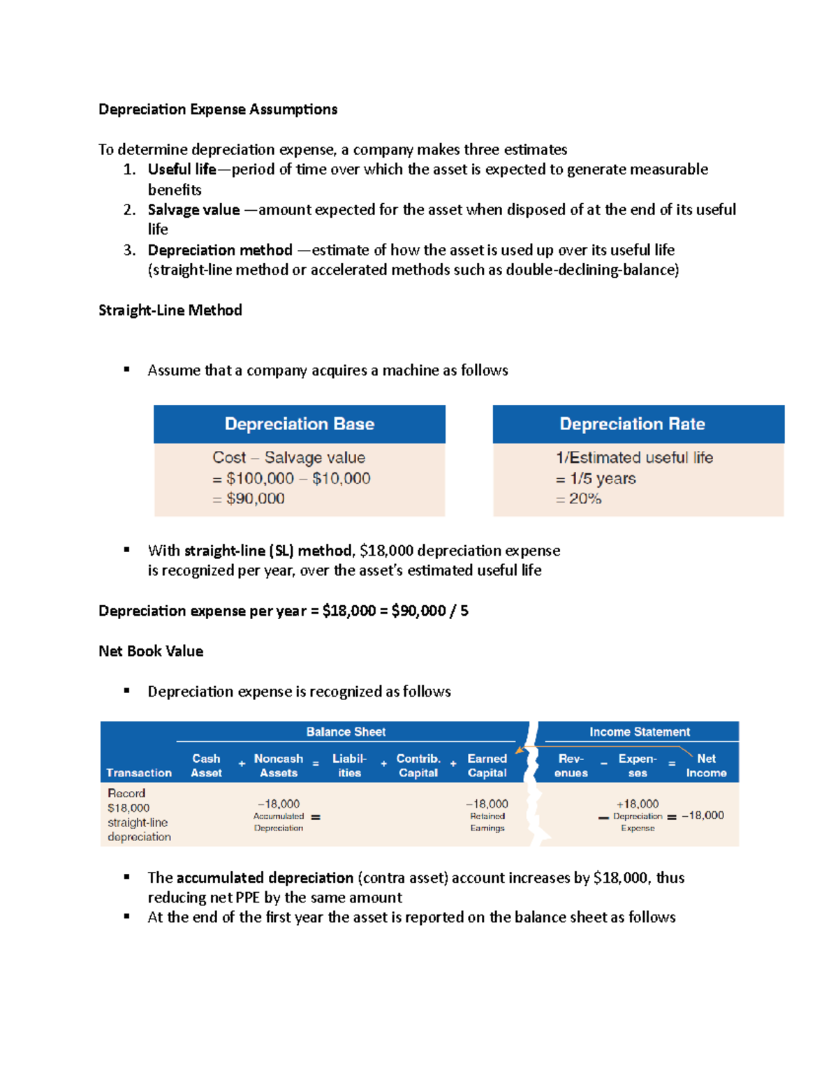 Depreciation Expense Assumptions - Useful life —period of time over ...