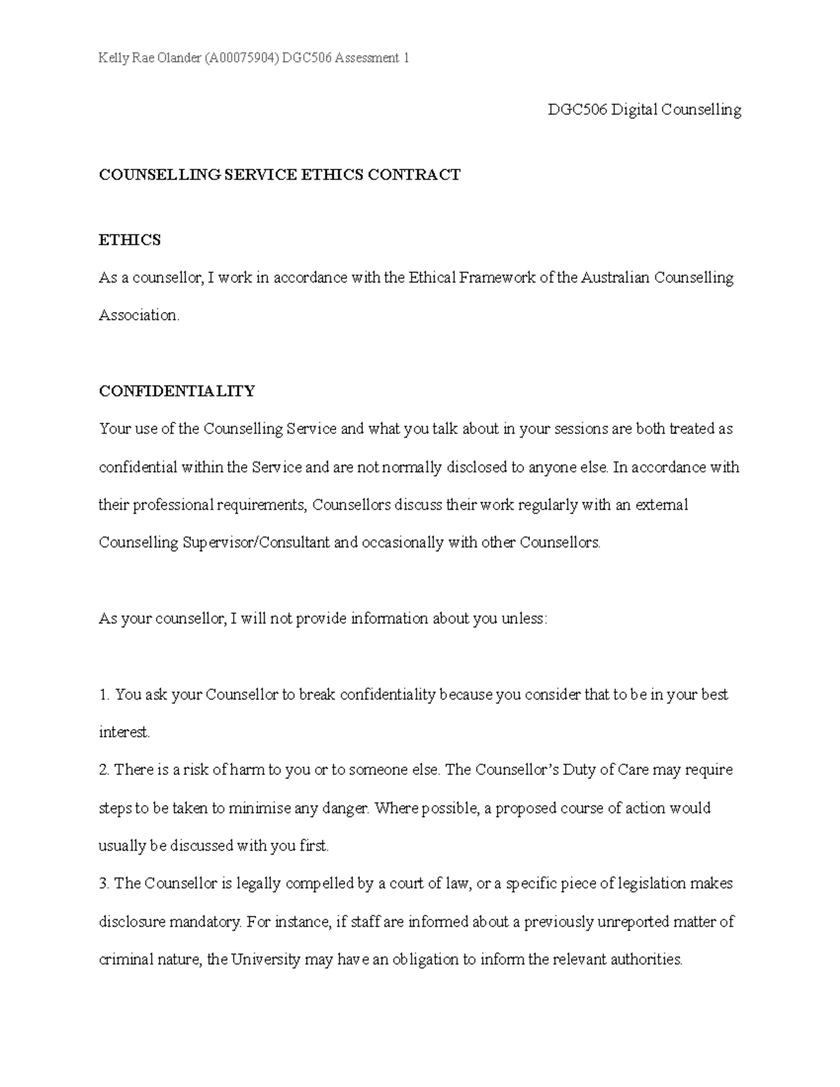 Digital counselling - Kelly Rae Olander (A00075904) DGC506 Assessment 1 ...