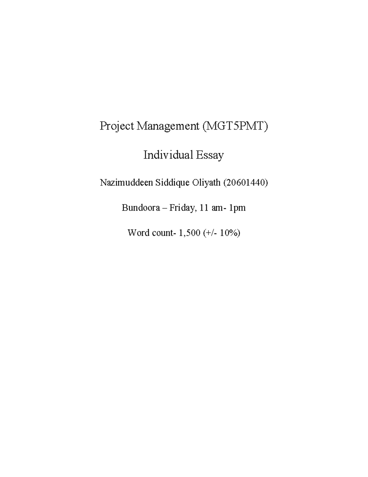 Assessment 2- Project Management - Project Management (MGT5PMT ...