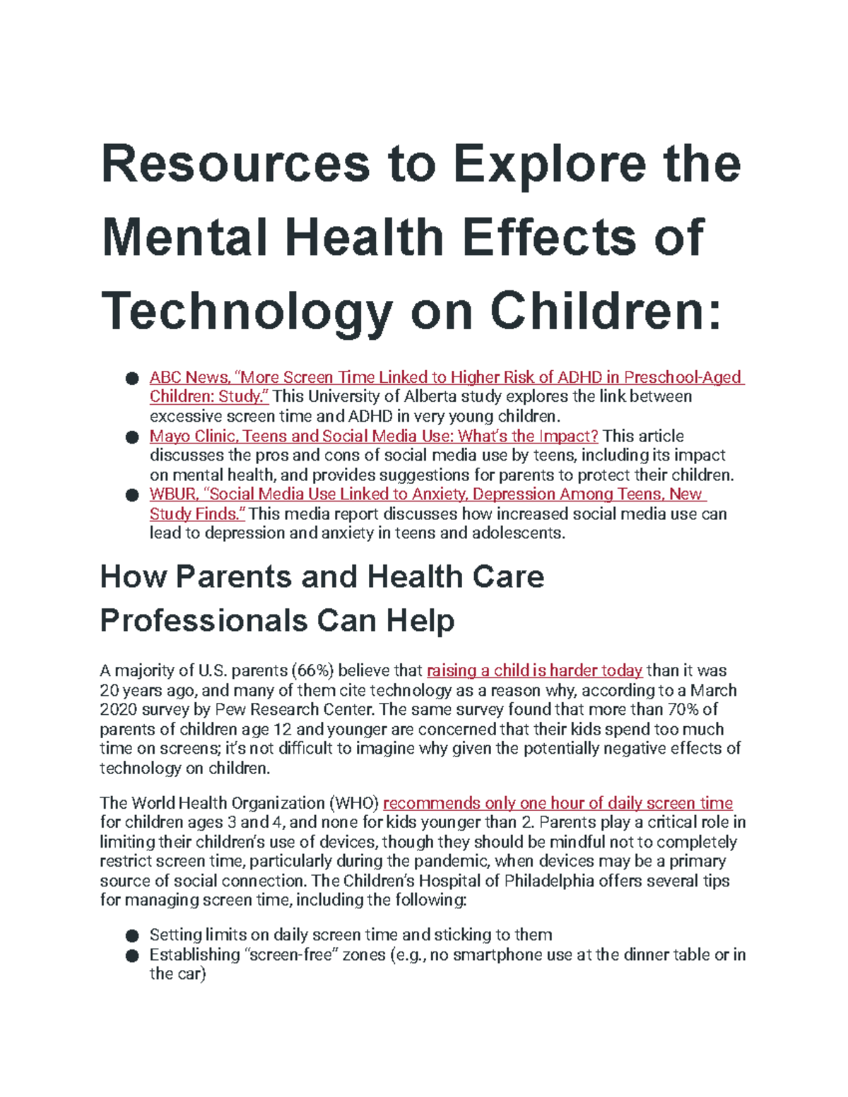 Resources to Explore the Mental Health Effects of Technology on ...