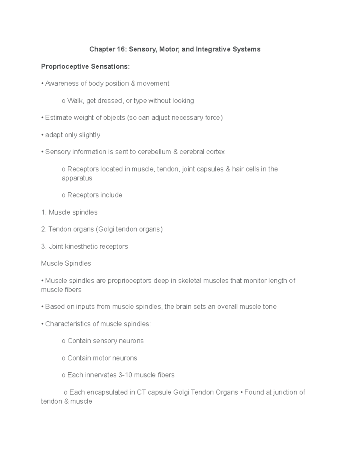 Chapter 16 bio p4 - Chapter 16: Sensory, Motor, and Integrative Systems ...