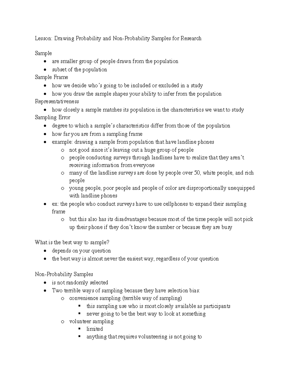 Drawing Probability and Non-Probability Samples for Research - Studocu