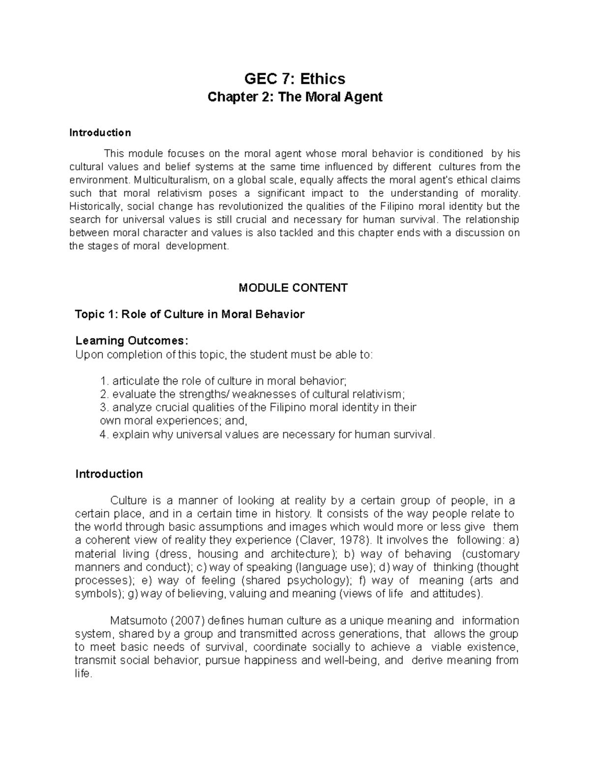 Ethics Module 2 Topic 1 - GEC 7: Ethics Chapter 2: The Moral Agent ...