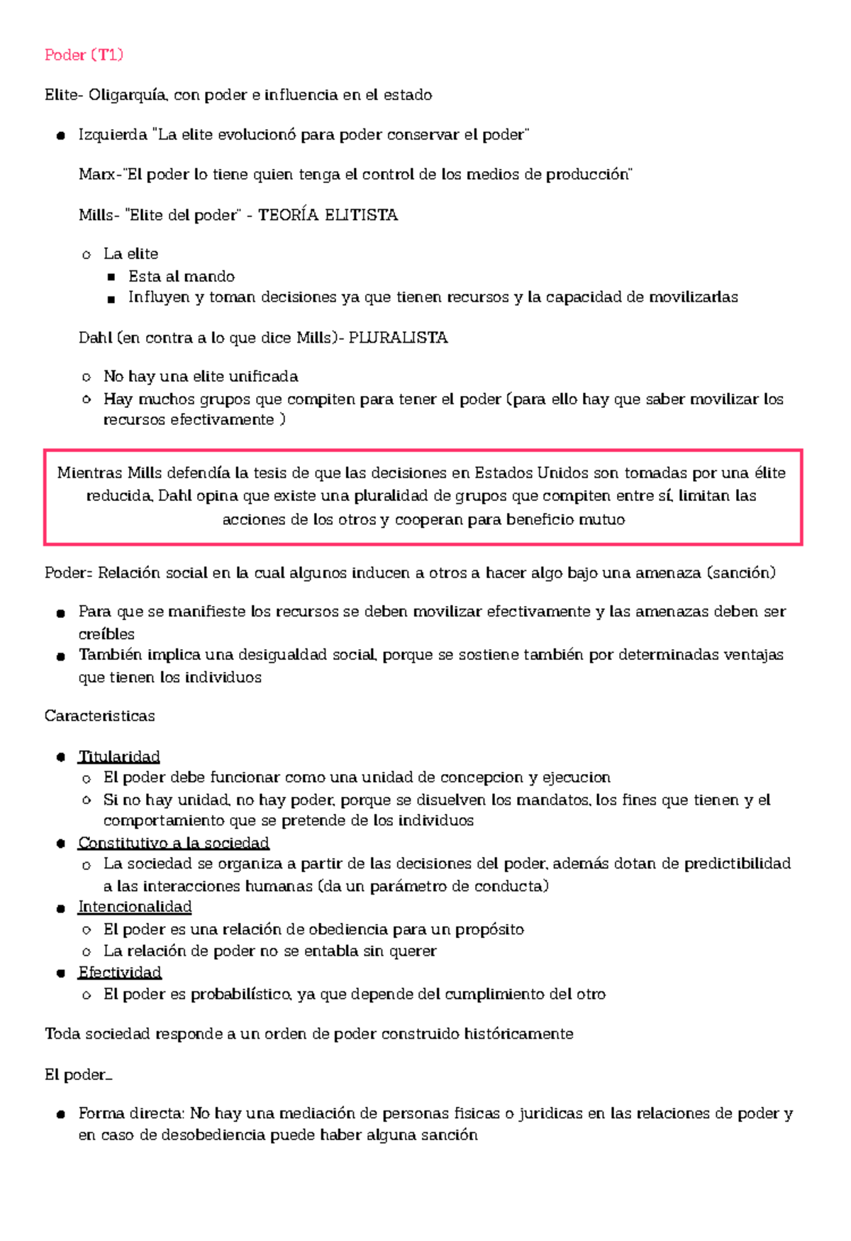 Poder - Resumen Teoría Política III - Poder (T1) Elite- Oligarquía, con ...