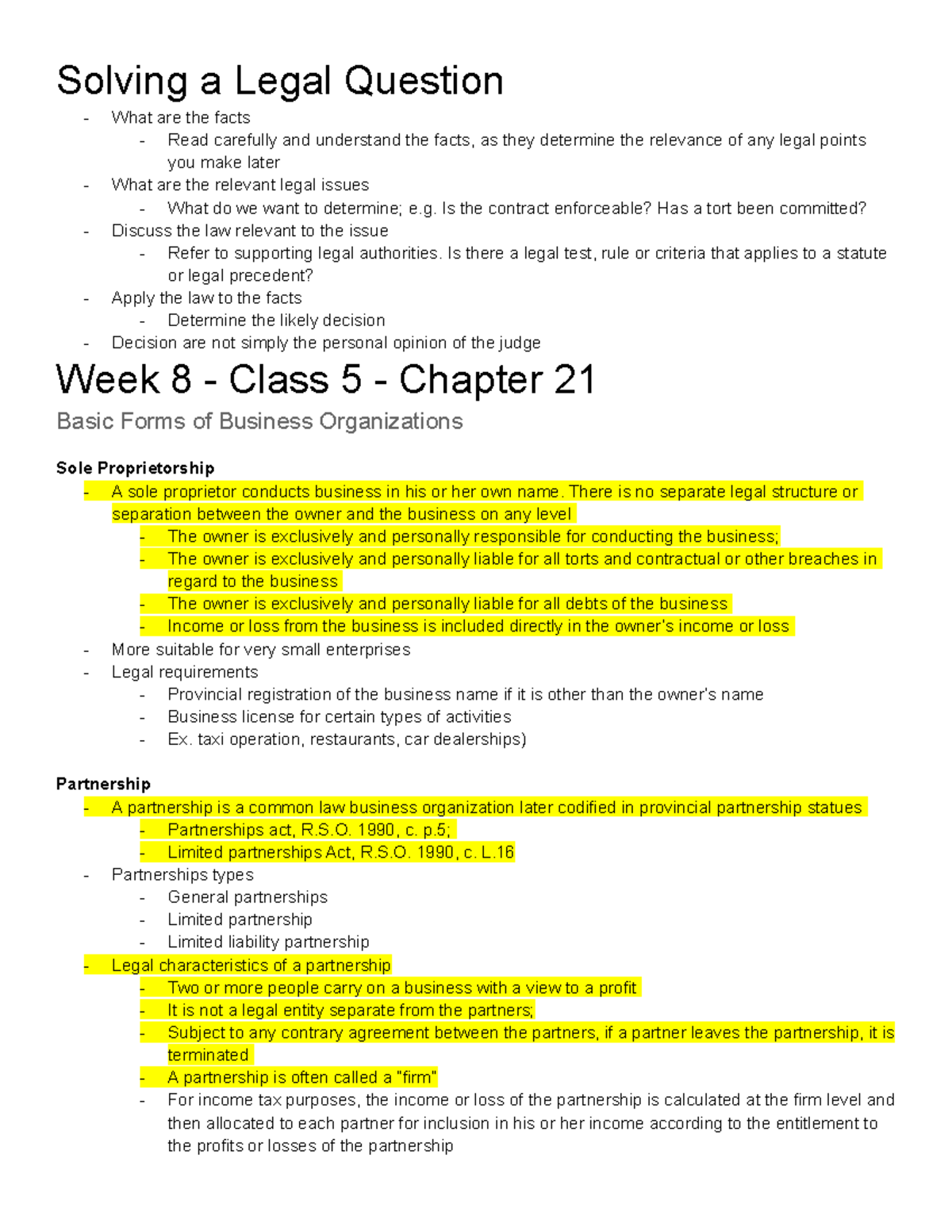 LAW 122 - Final Exam Review - Solving a Legal Question What are the ...