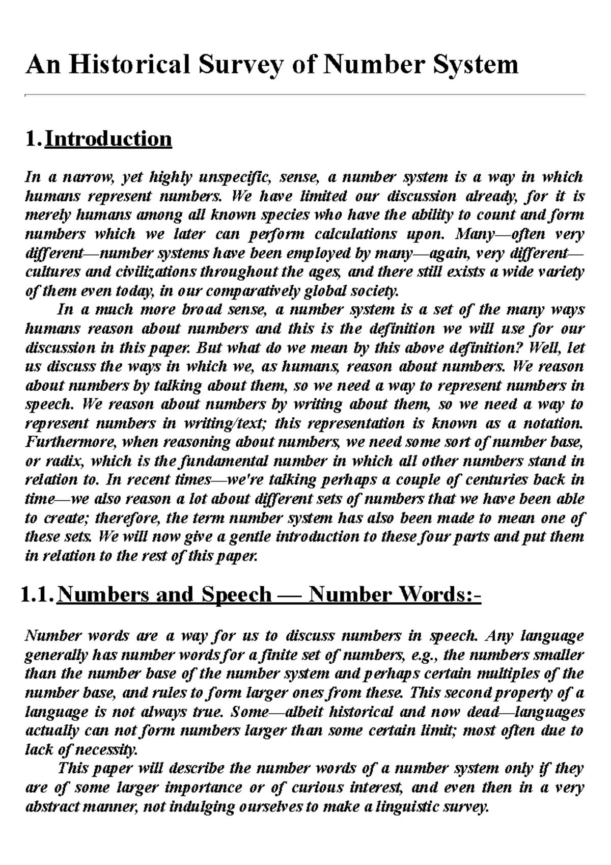 Number Systems project 1 - An Historical Survey of Number System 1 In a ...