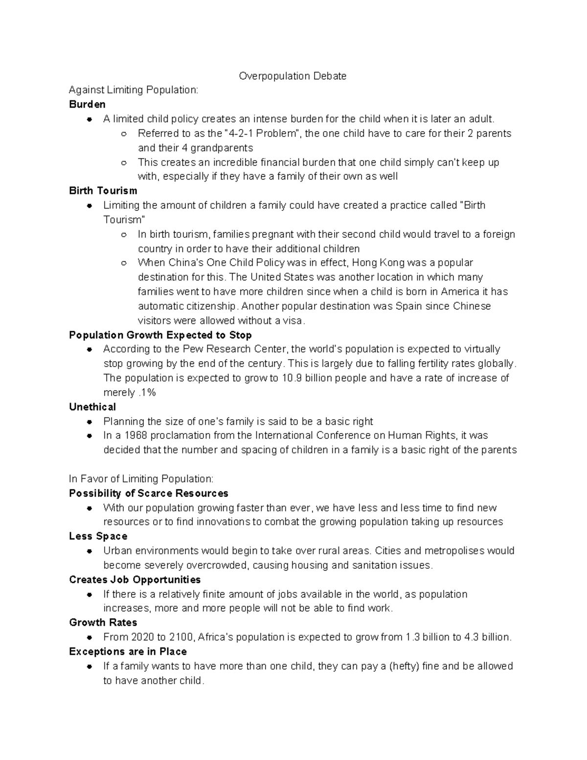 Overpopulation Debate - Overpopulation Debate Against Limiting ...