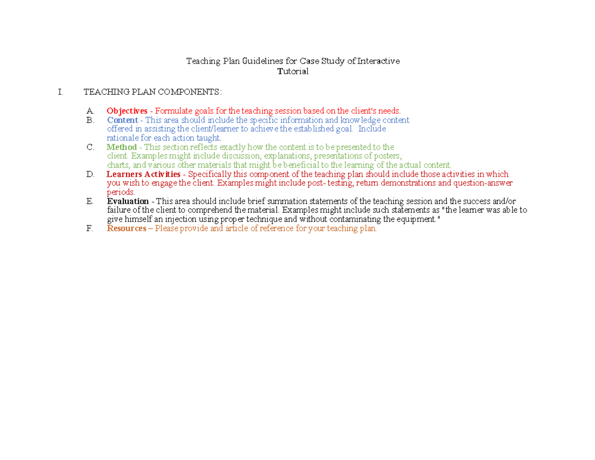 Teaching Plan Exemplar Color Coded - Teaching Plan Gui de li n e s for ...