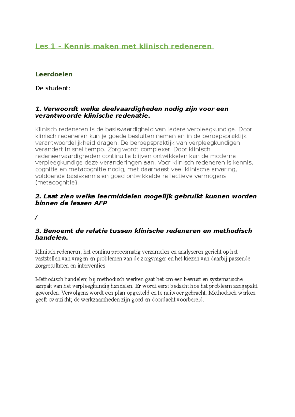 Les 1- Kennis maken met klinisch redeneren - Les 1 – Kennis maken met ...