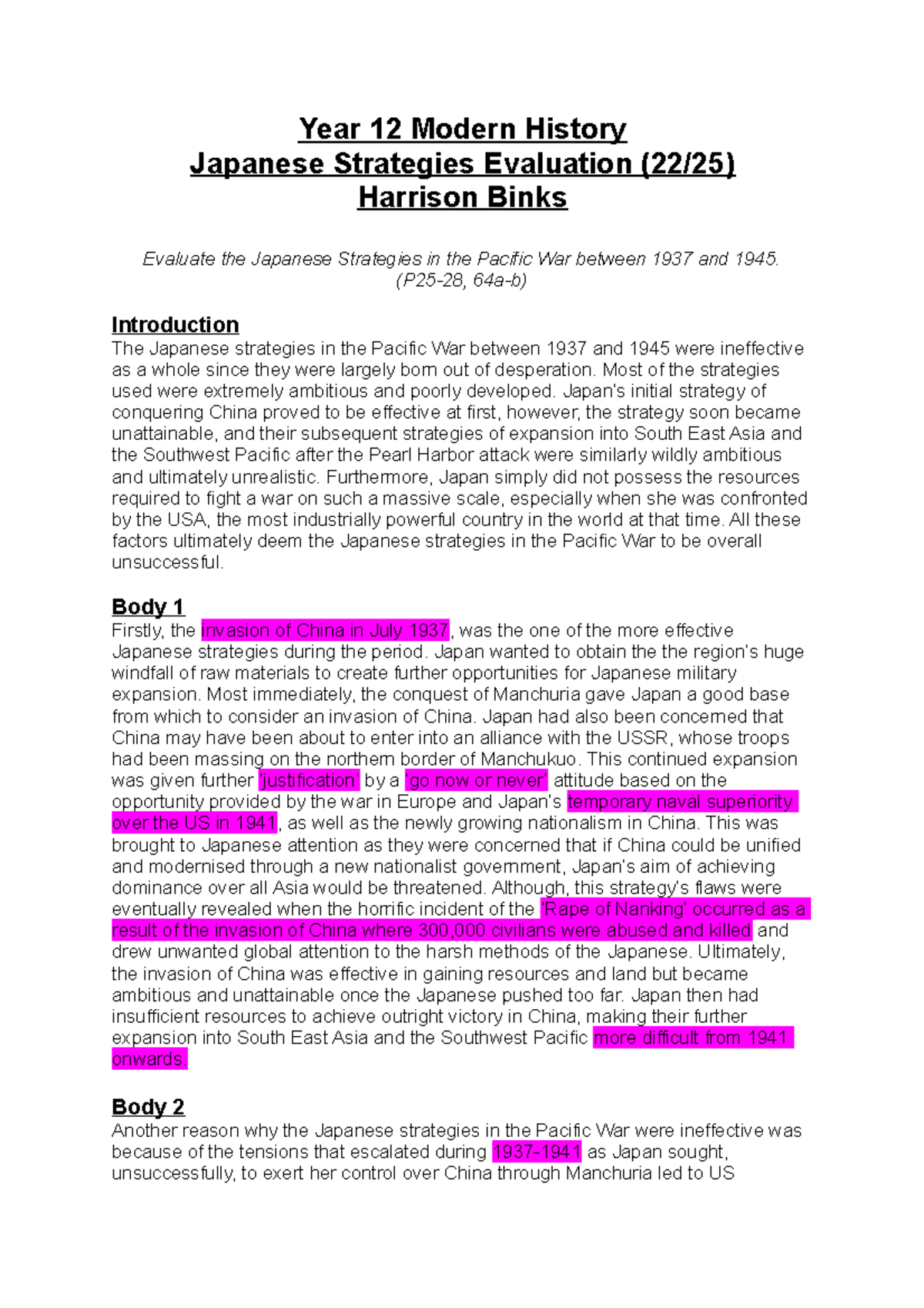 Japanese Strats Essay - Year 12 Modern History Japanese Strategies ...