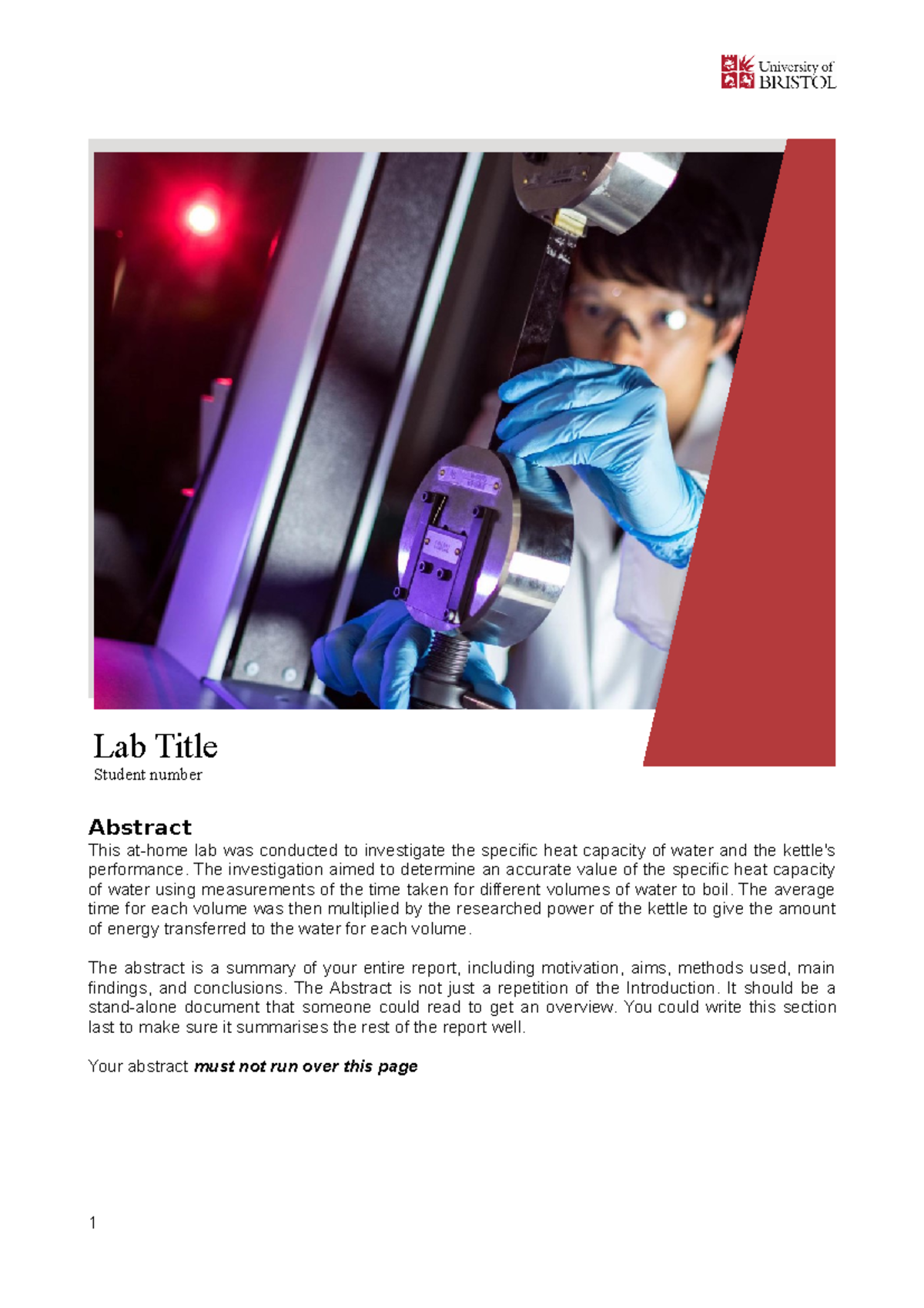 Uo N Lab template - Abstract This at-home lab was conducted to ...