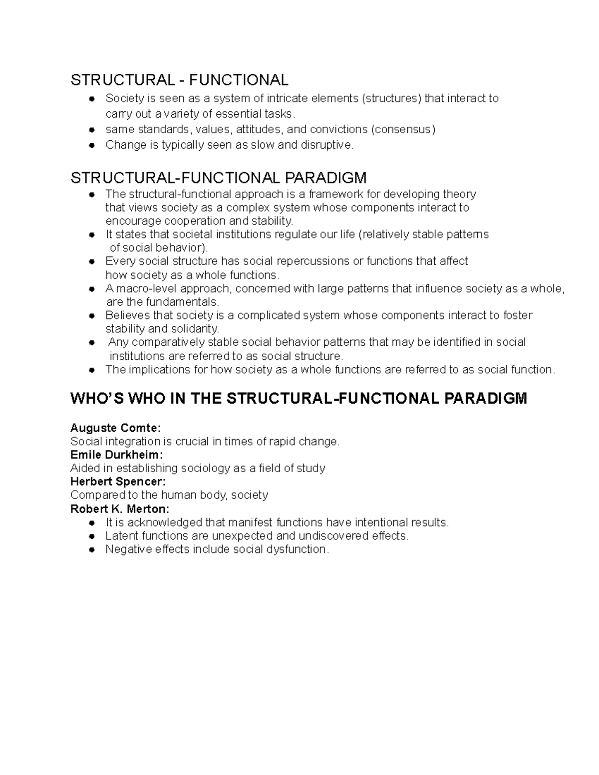 Unit 1 - Structural - Functional - STRUCTURAL - FUNCTIONAL Society is seen as a system of - Studocu