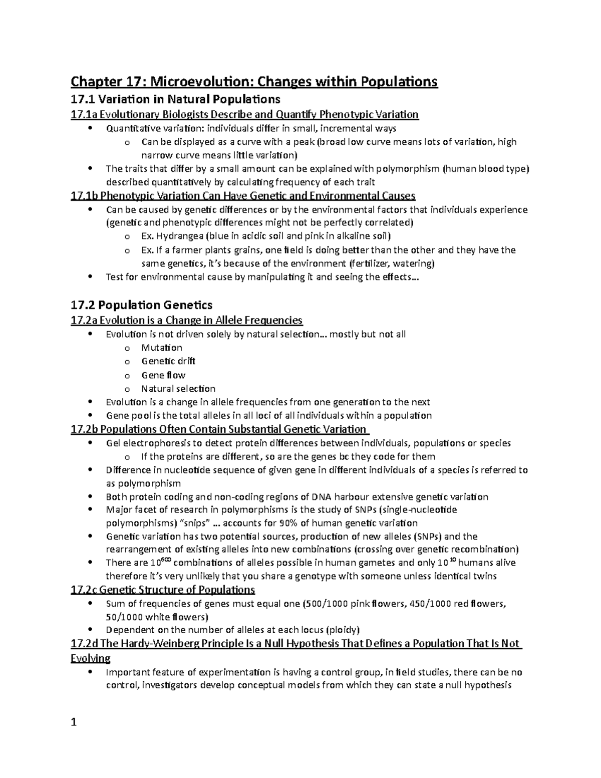 Chapter 17 - Chapter 17: Microevoluion: Changes within Populaions 17 ...