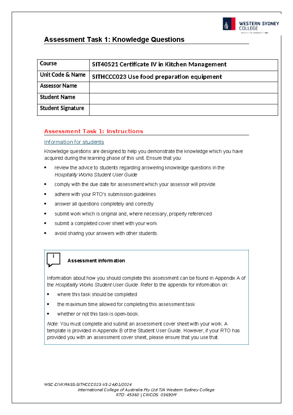 Assessment-Task-1 Sithccc 023 - Assessment Task 1: Knowledge Questions ...