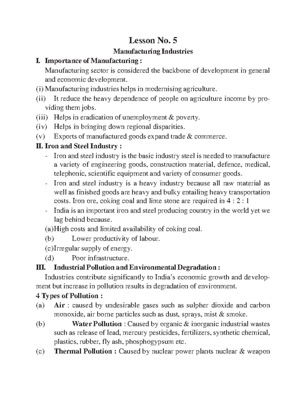 Manufcturing Industries - Lesson No. 5 Manufacturing Industries I ...