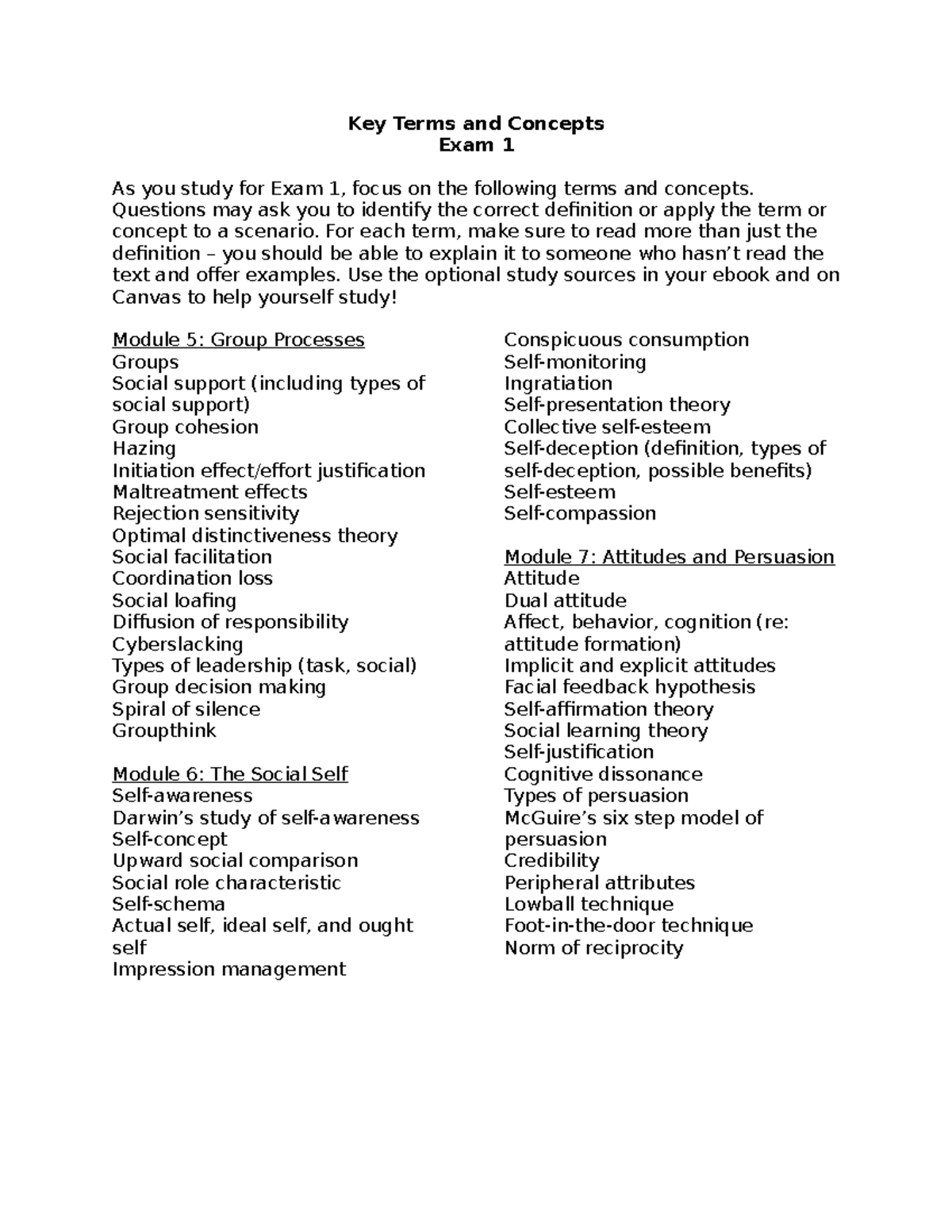 Exam 1 Study Guide-3 - Key Terms and Concepts Exam 1 As you study for ...