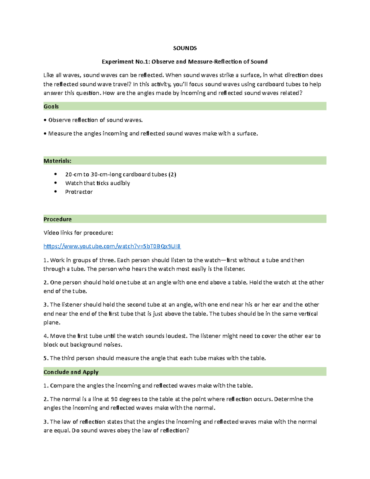Sounds Experiment 1 - SOUNDS Experiment No: Observe and Measure ...