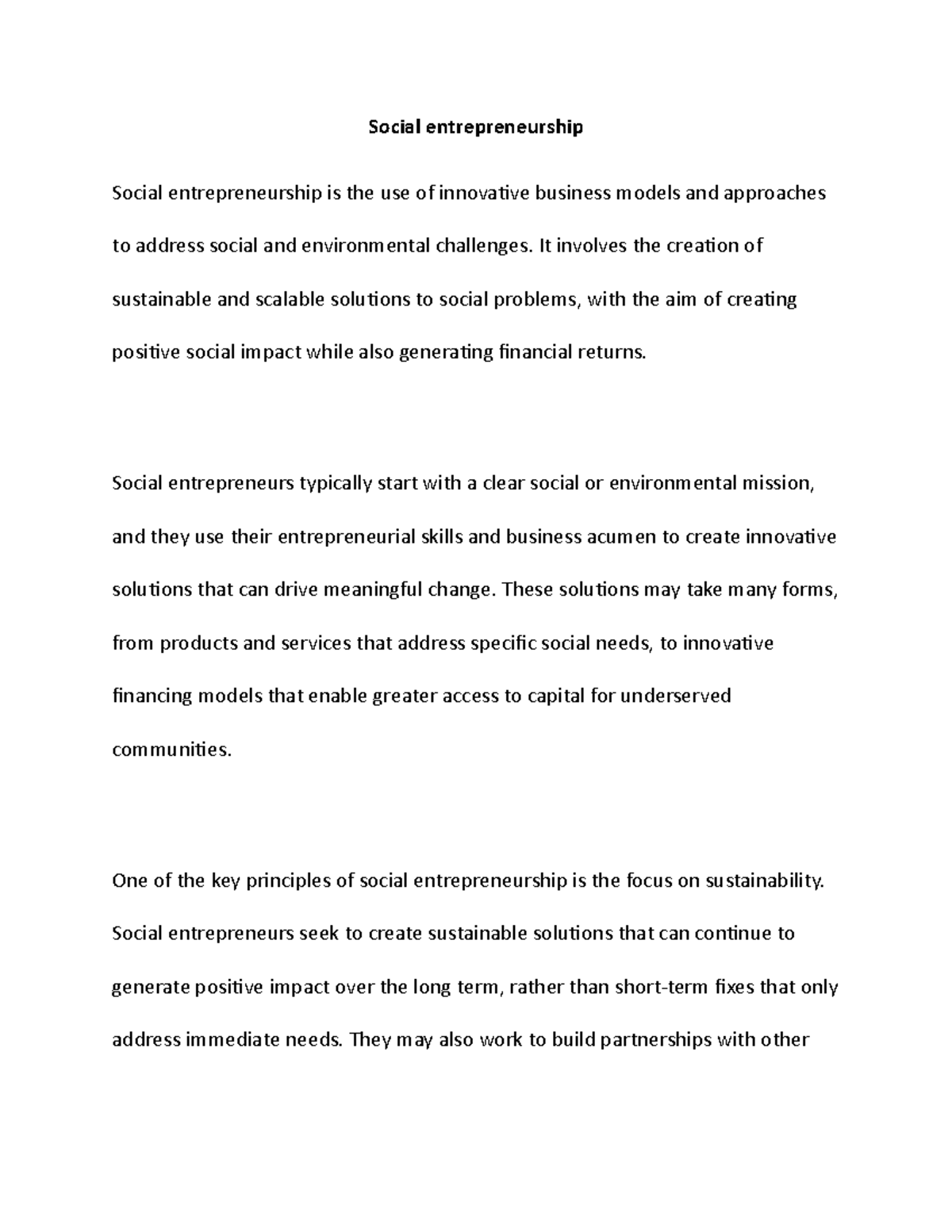 Social entrepreneurship - Social entrepreneurship Social ...