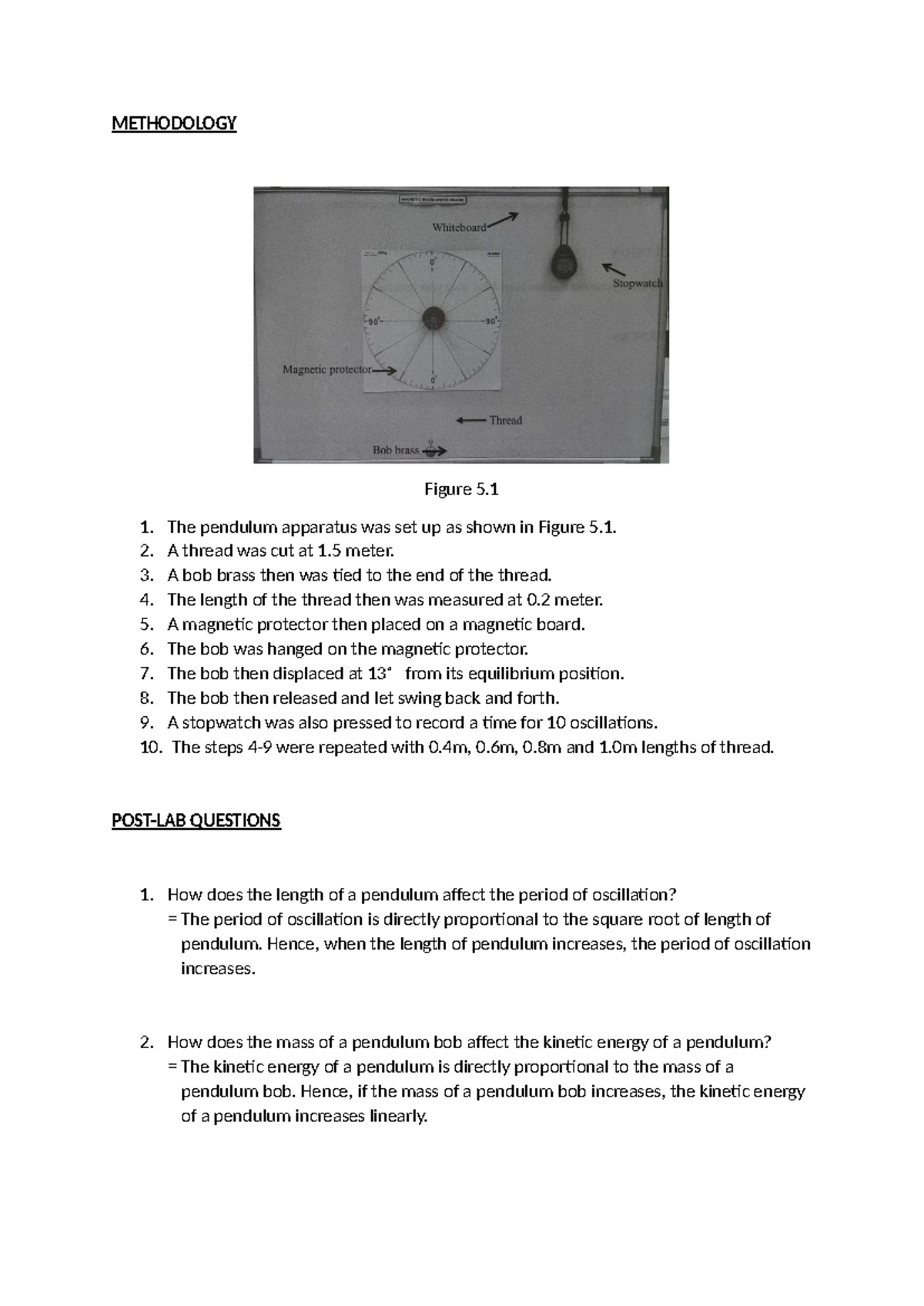 Methodology & POST LAB Quest - METHODOLOGY Figure 5. The pendulum ...