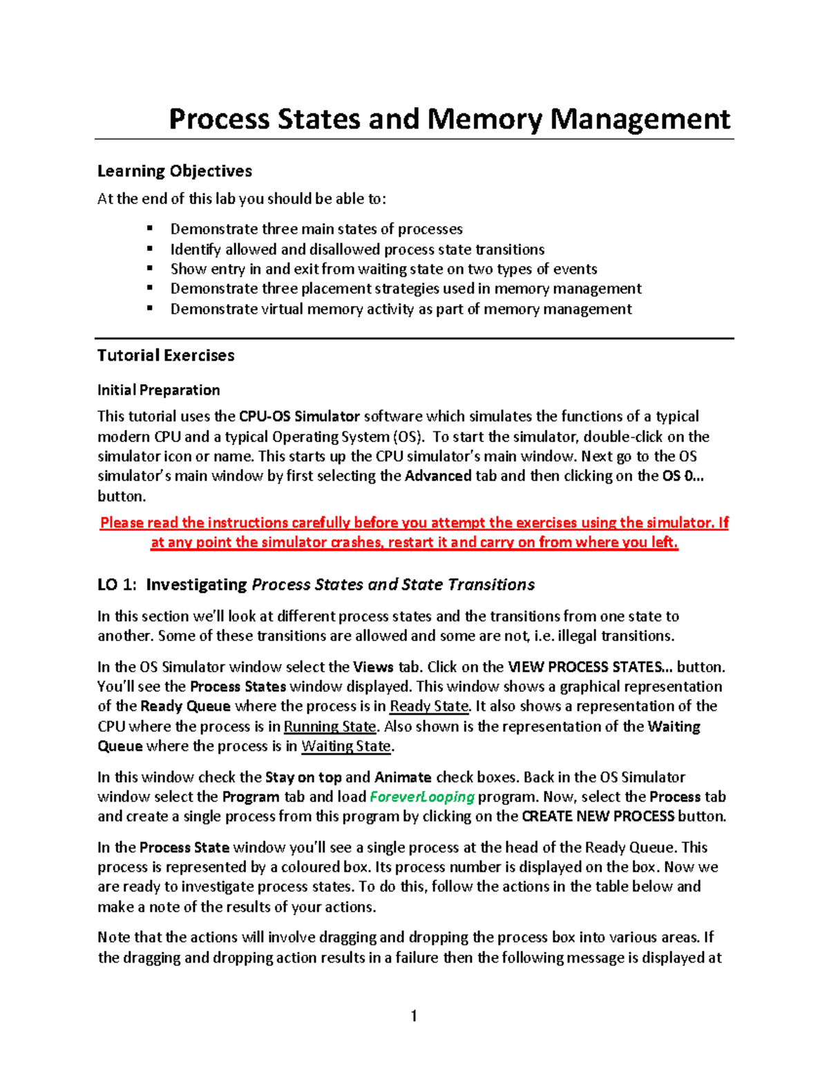 Process states and memory management - Process States and Memory ...
