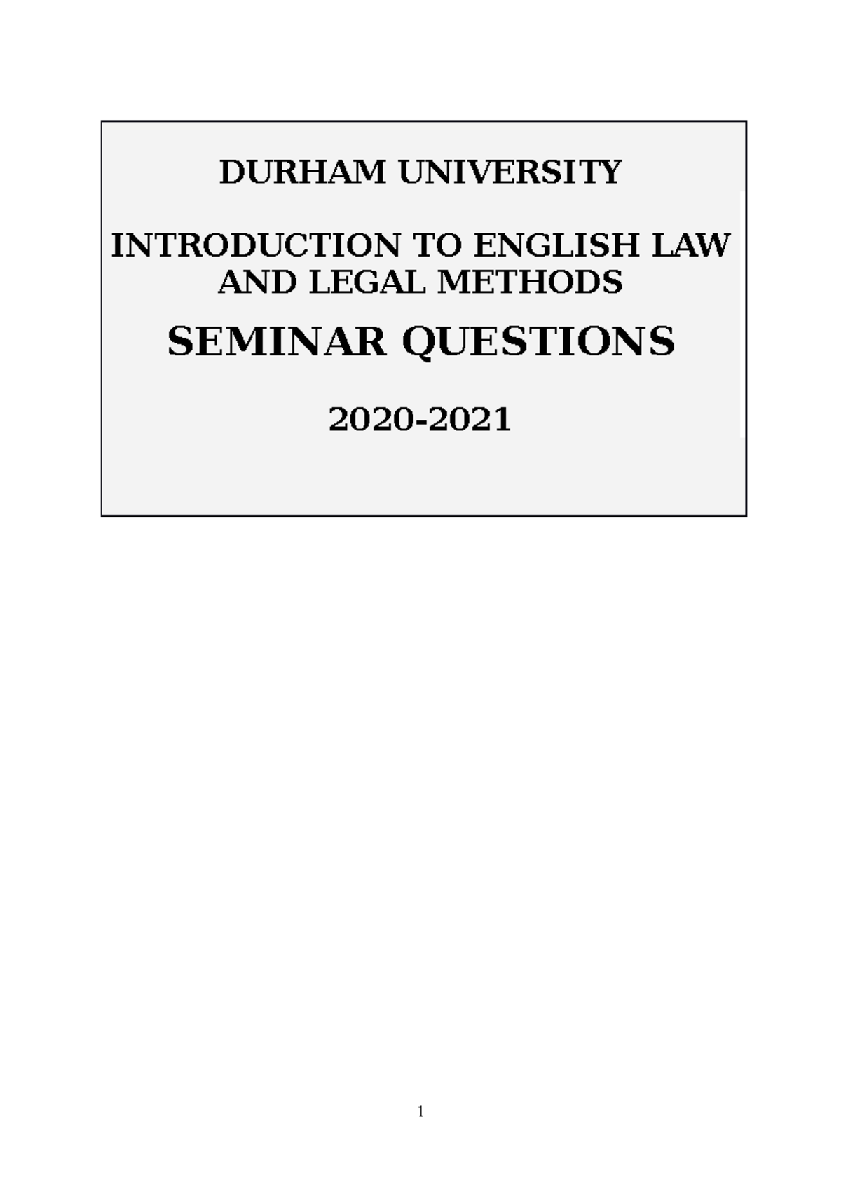 Seminar Handouts 2020-21 - Final - DURHAM UNIVERSITY INTRODUCTION TO ...