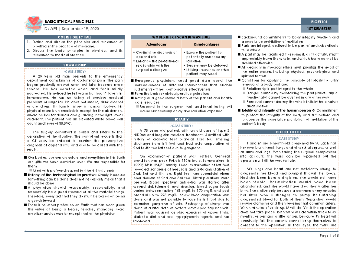 Basic Ethical Principles - Bioethics - OLFU - Studocu