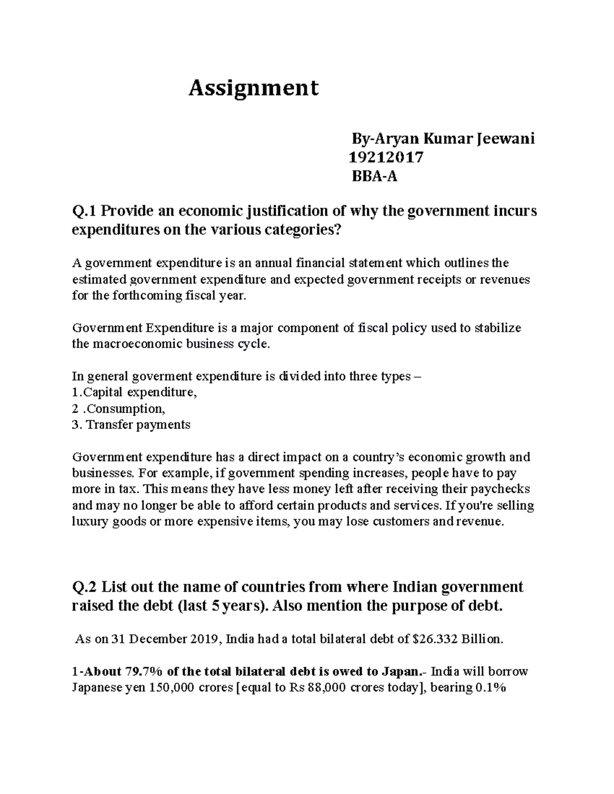 FM CIA AND ASYNCHRONOUS ASSIGNMENTS - Assignment By-Aryan Kumar Jeewani 19212017 BBA-A Q Provide ...