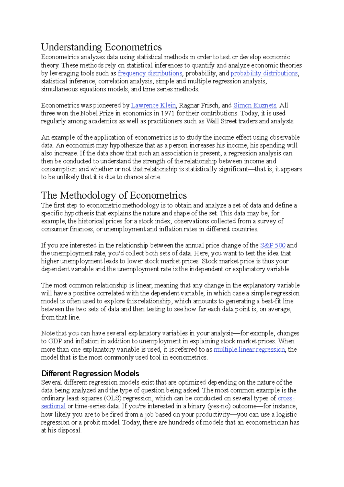 Understanding Econometrics basis - Understanding Econometrics Econometrics analyzes data using ...