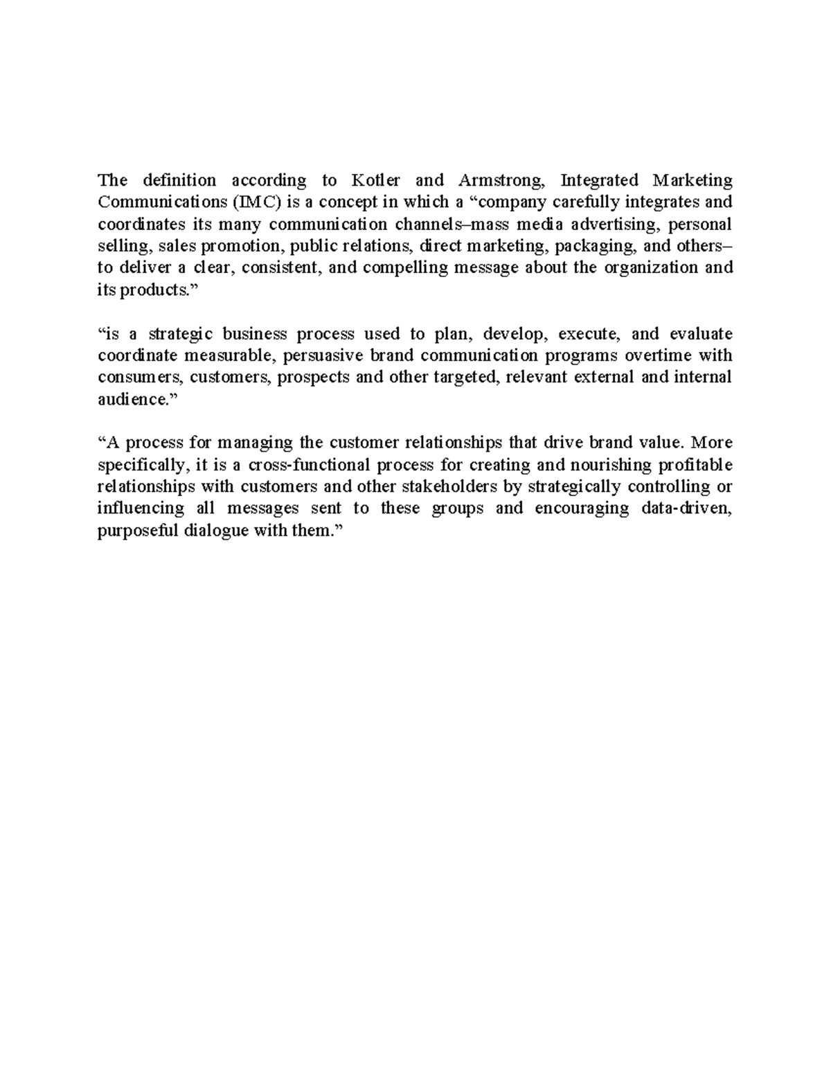 IMC Notes - The definition according to Kotler and Armstrong ...