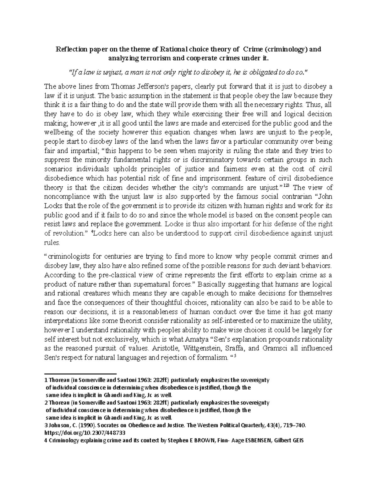 Crim Project reflection paper - Reflection paper on the theme of ...