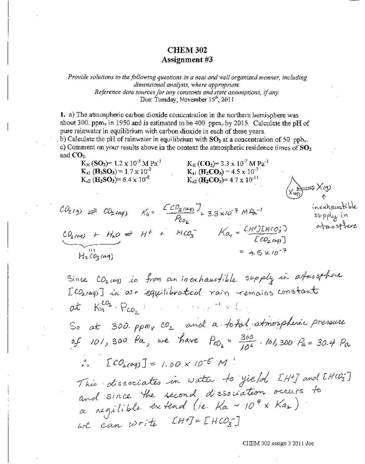 CHEM 302 assign 3 2011 scanned solutions - CHEM302 - Studocu