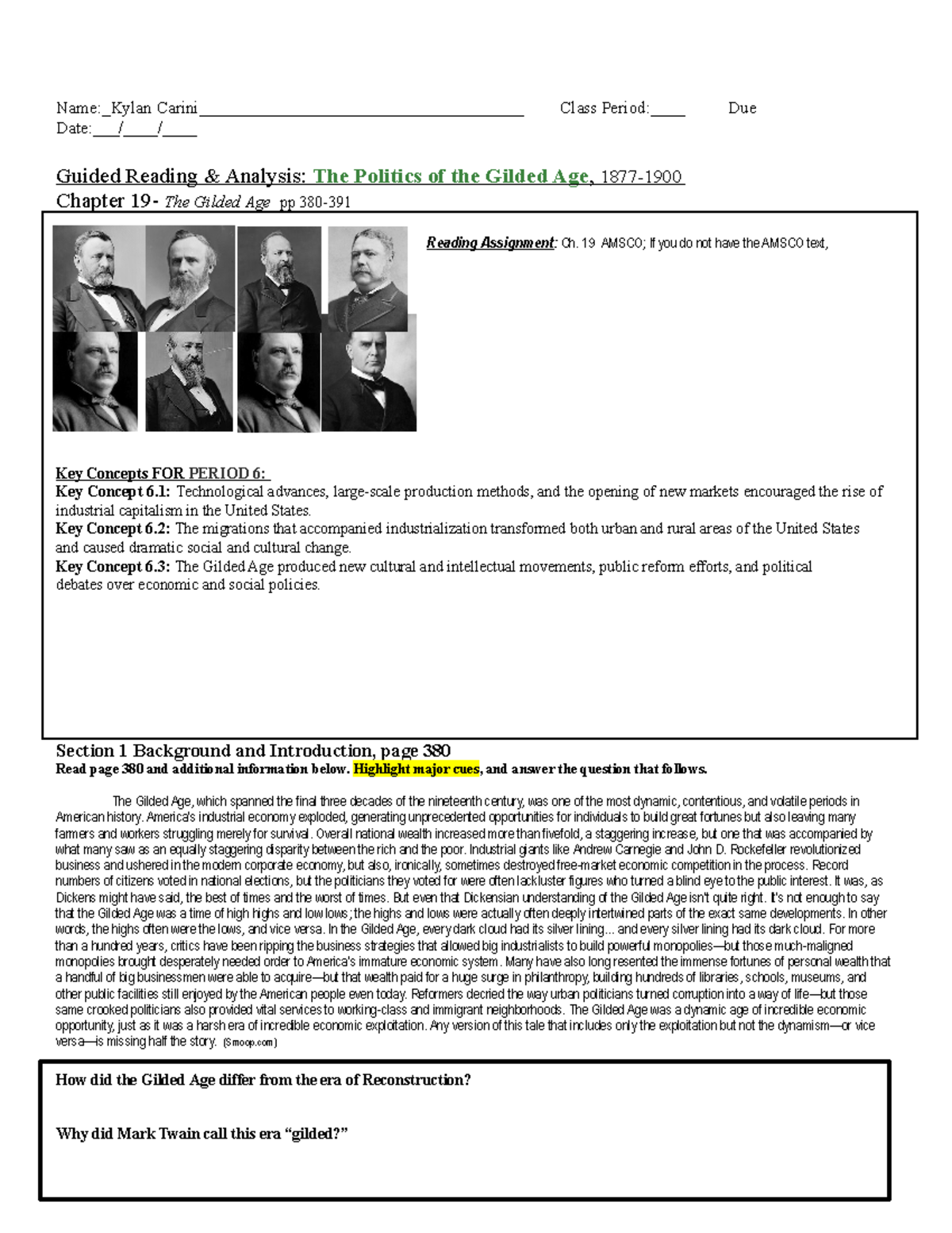 Copy of Chapter 19 Amsco - Name:Kylan Carini ...