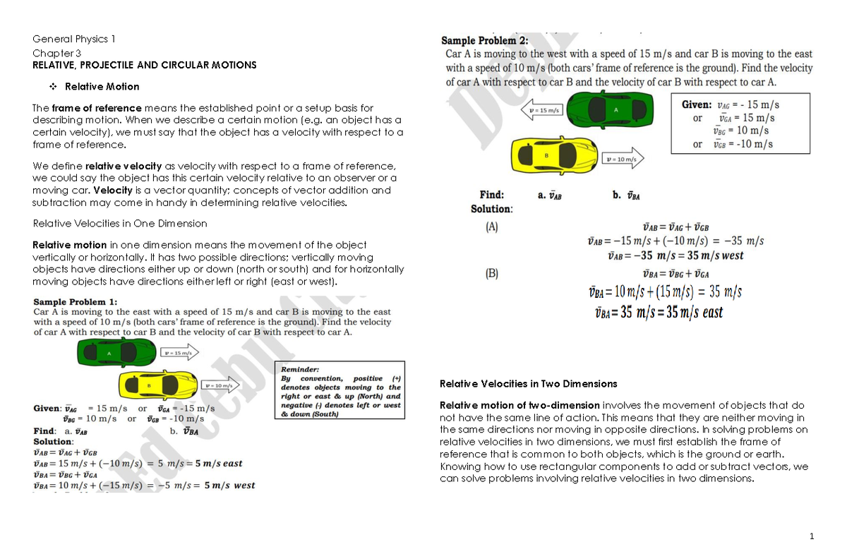 Handout with Activities 8 10 - General Physics 1 Chapter 3 RELATIVE ...