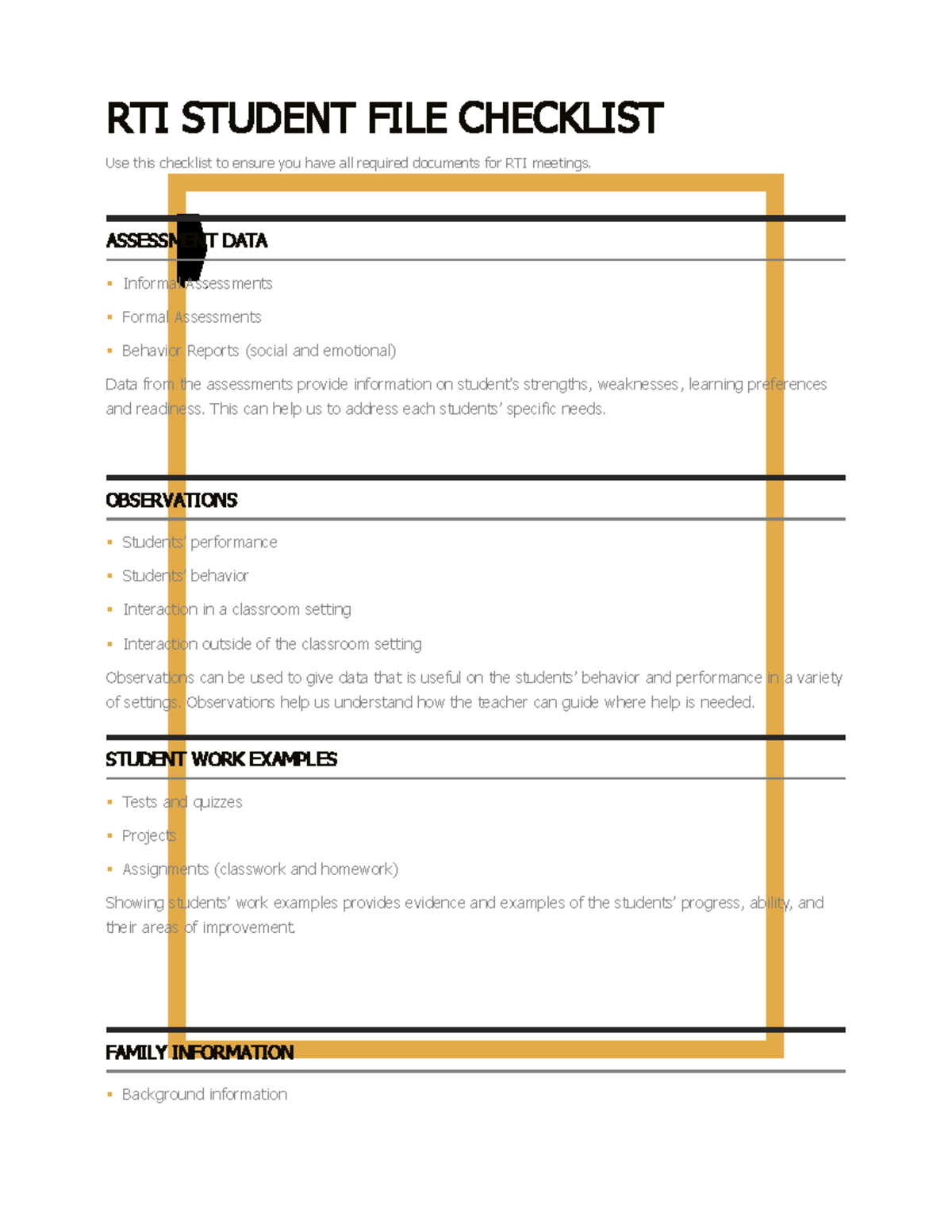 RTI Student FILE Checklist - RTI STUDENT FILE CHECKLIST Use this ...