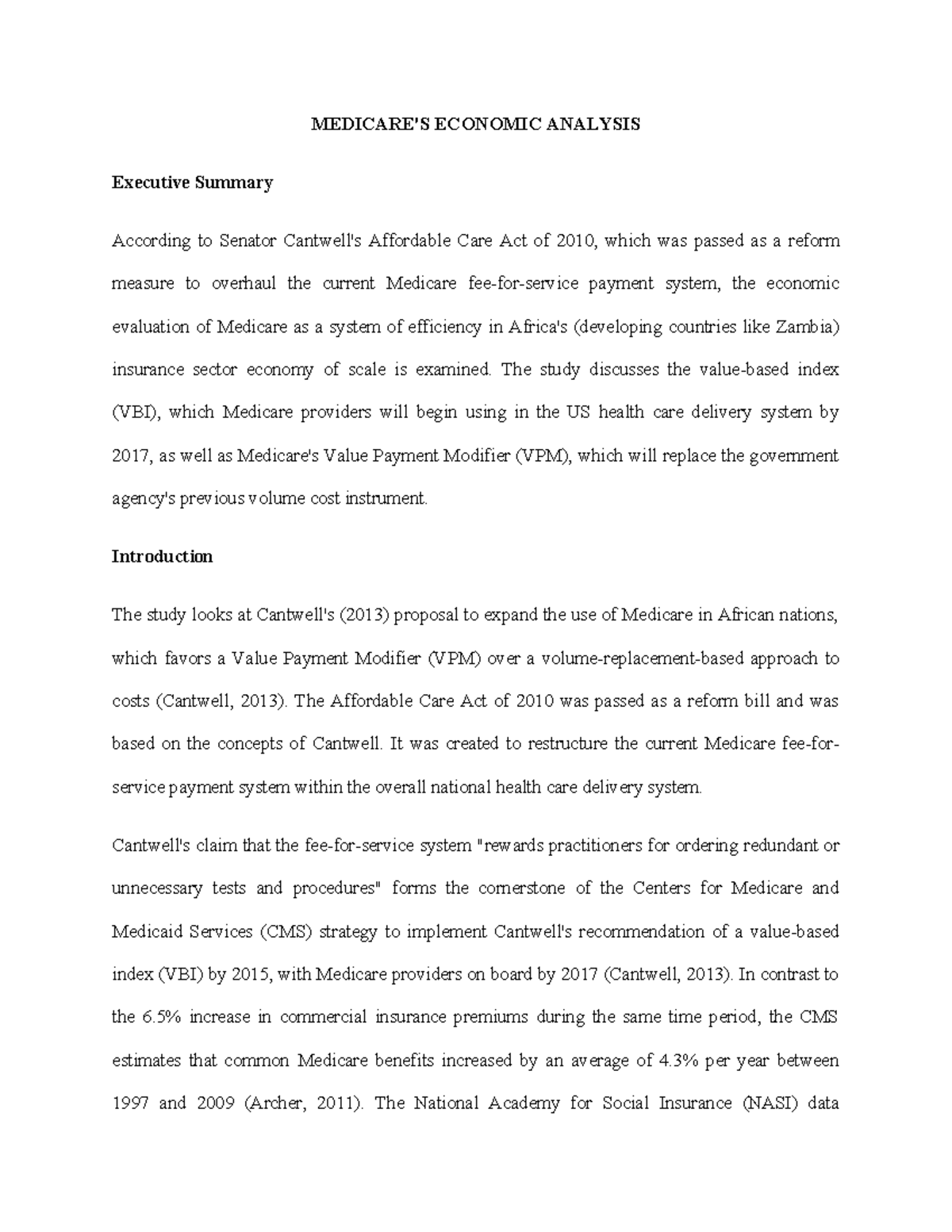 The Economic Evaluation Of Medicare - MEDICARE'S ECONOMIC ANALYSIS ...