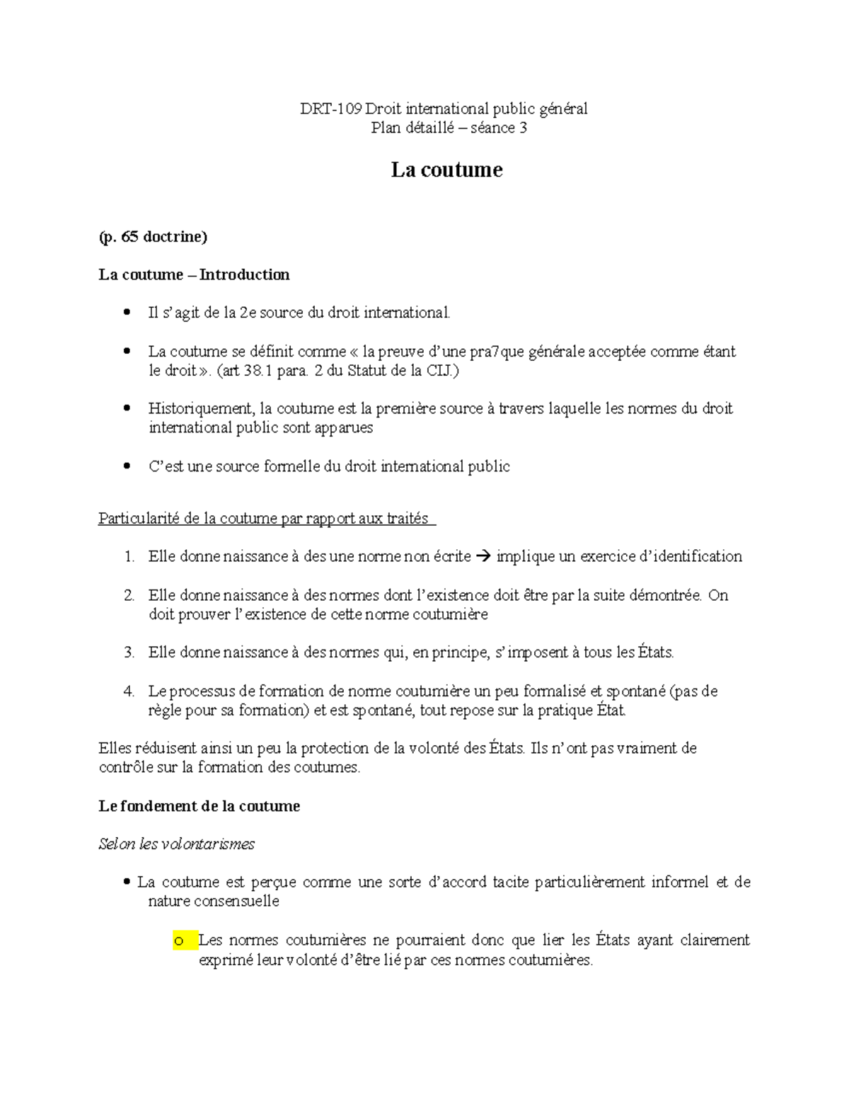 DIP - Cours 3 - La coutume. - DRT-109 Droit international public ...