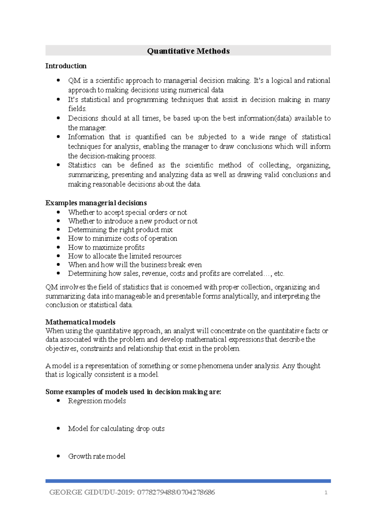 Quantitative Methods - By Gidudu George - Quantitative Methods ...