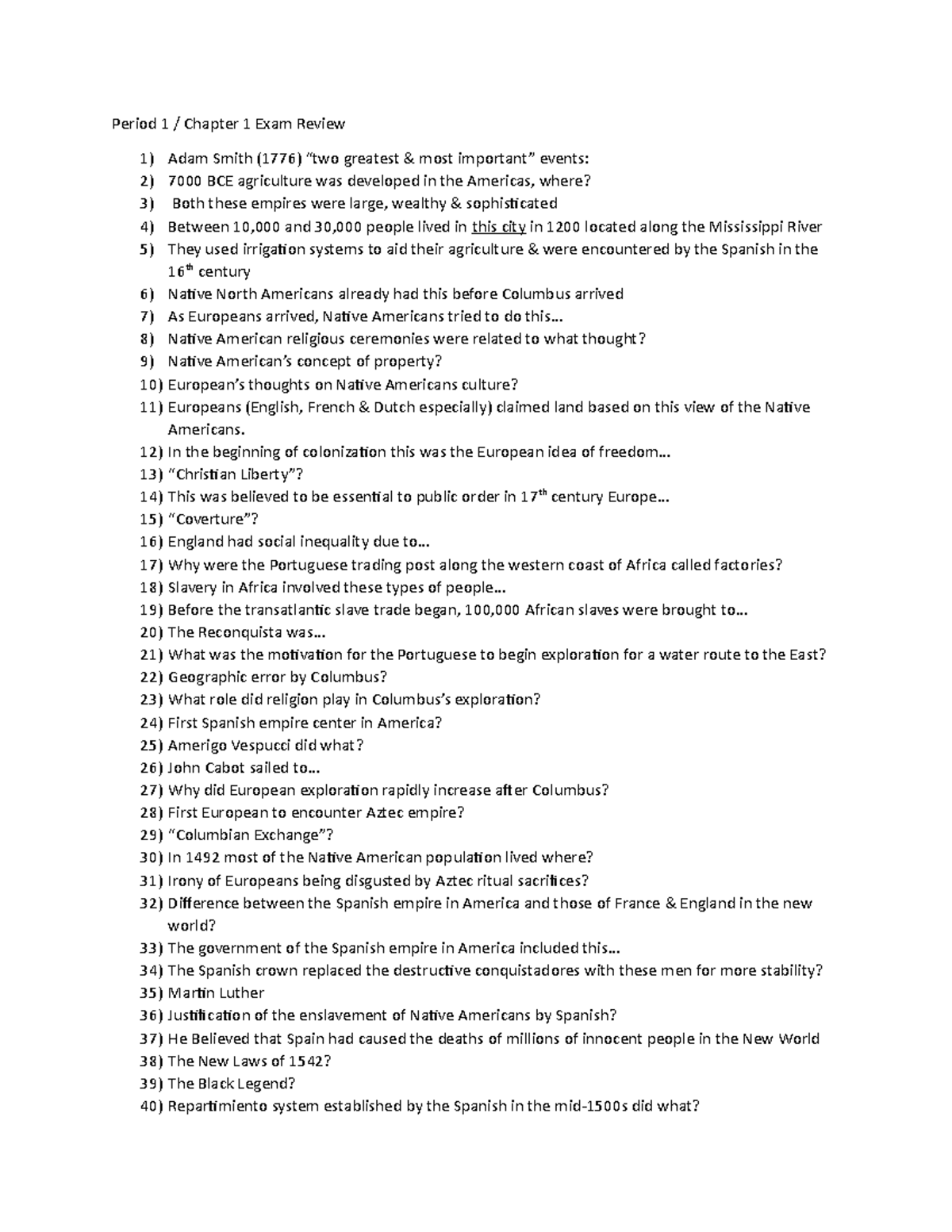 Chapter 1 test review - Period 1 / Chapter 1 Exam Review Adam Smith ...