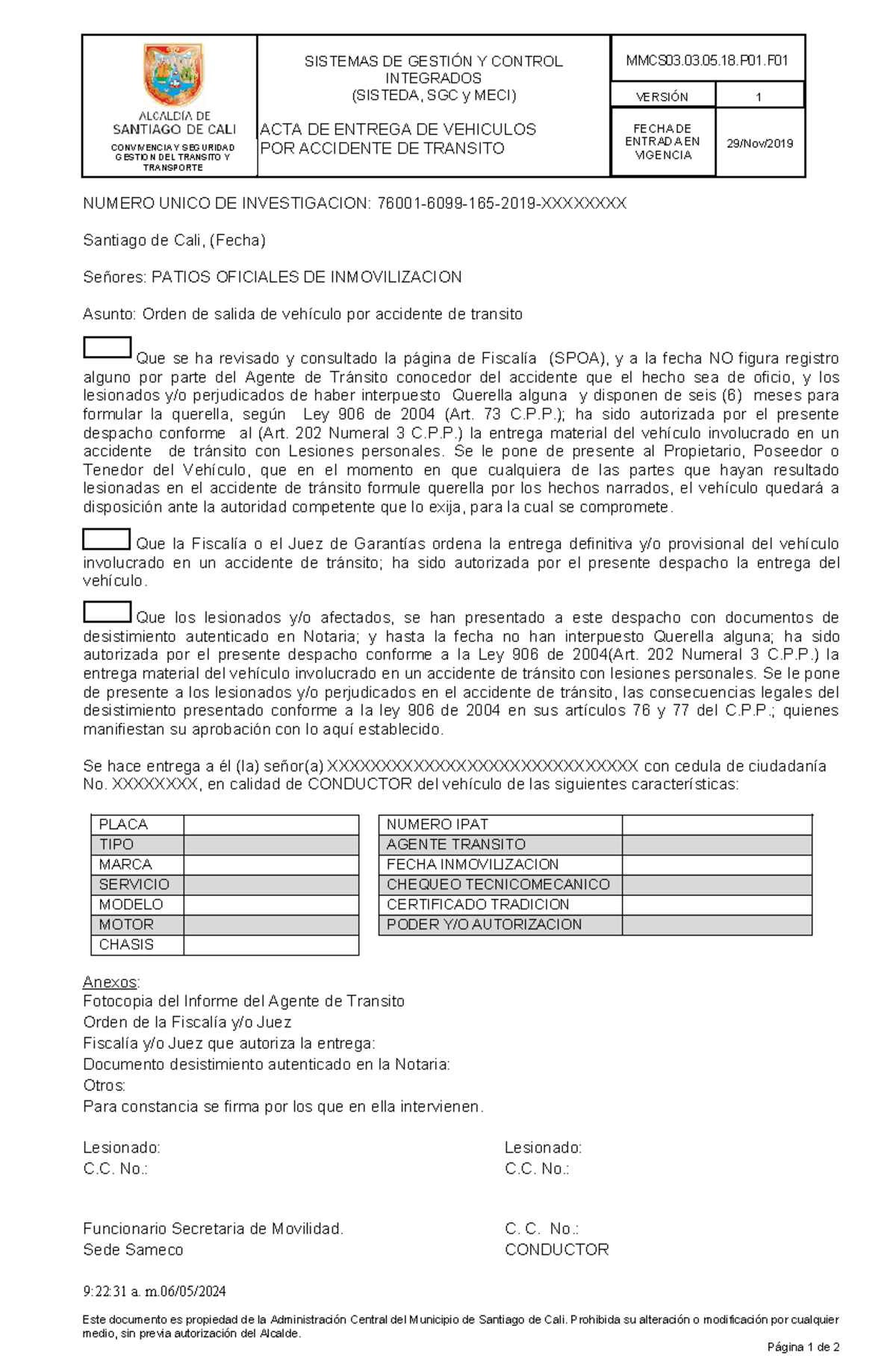 MMCS03.03.05.18 - Ningún - MMCS03.03.05.18.P01 VERSIÓN 1 FECHA DE ENTRADA EN VIGENCIA SISTEMAS ...