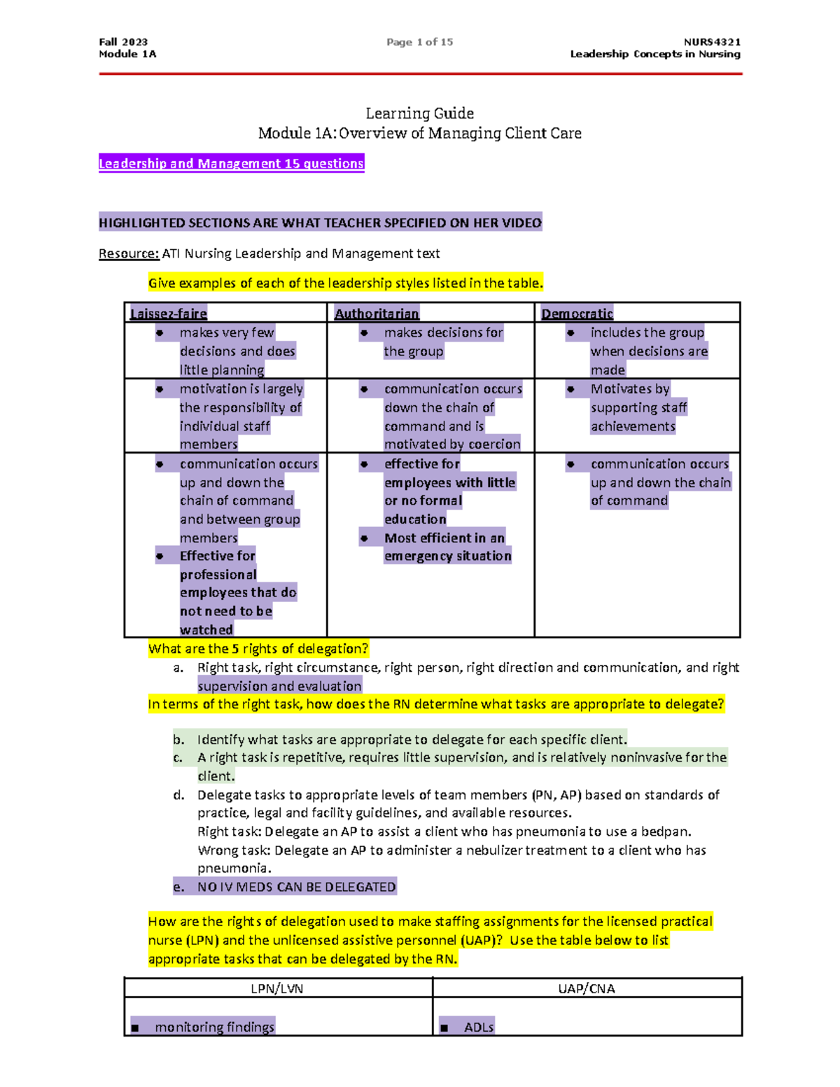 Leadership Module 1A Learning Guide - Module 1A Leadership Concepts in ...