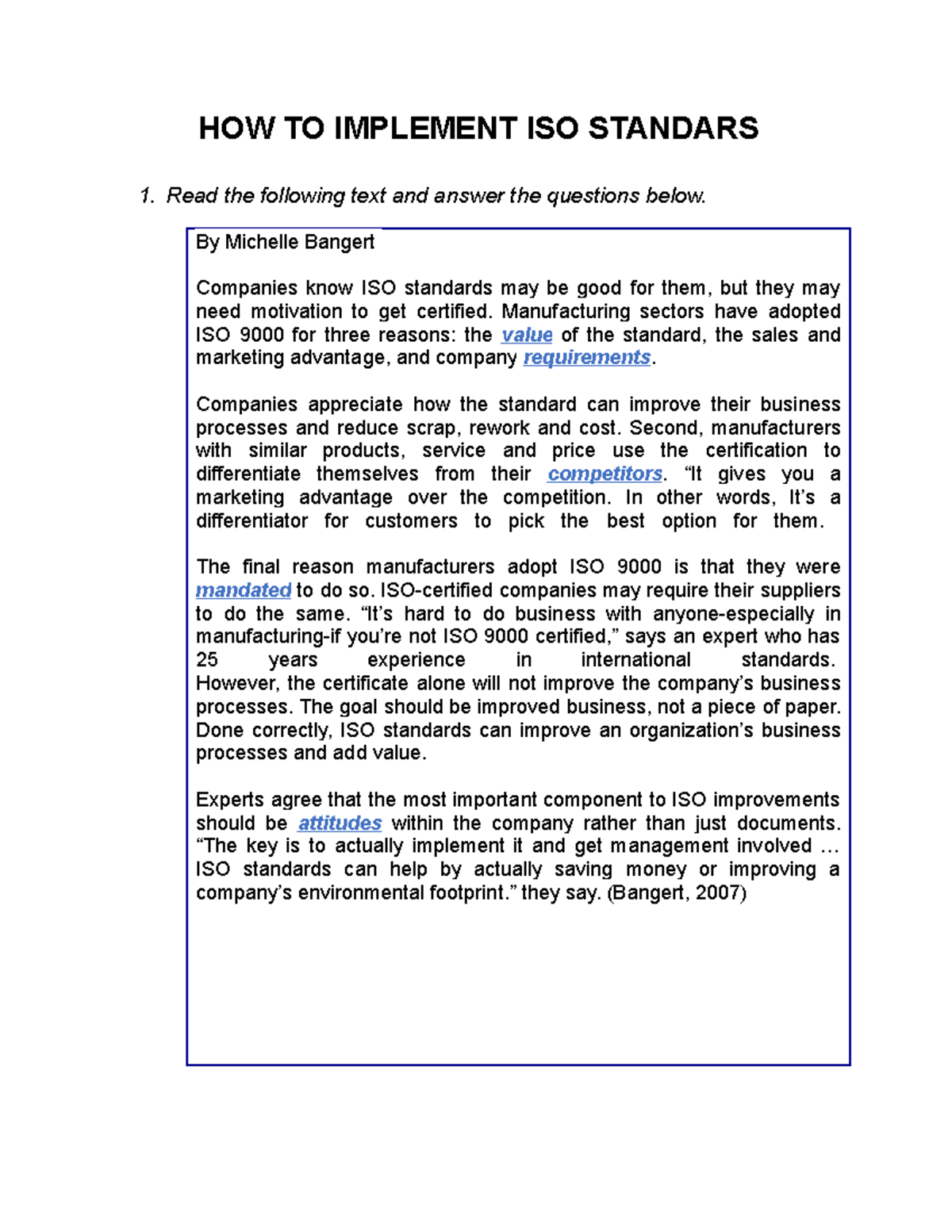 HOW TO Implement ISO Standars - HOW TO IMPLEMENT ISO STANDARS 1. Read ...