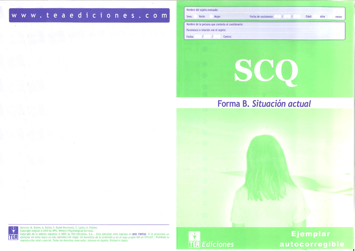 SCQ Forma B - Evaluaición Psicológica - Studocu