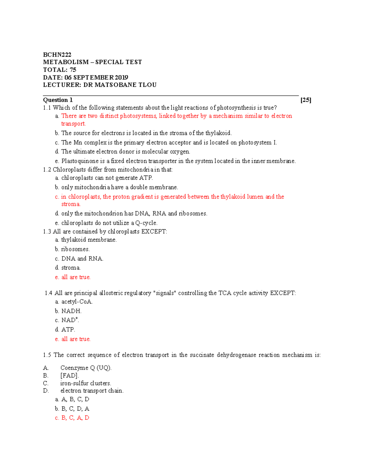 BCHN222 Special Test 06 MEMO - BCHN METABOLISM – SPECIAL TEST TOTAL: 75 ...