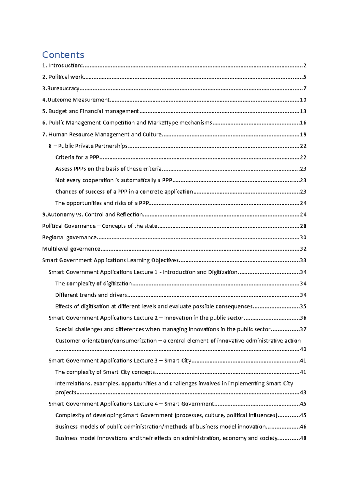 PMG Learning Objectives - Contents 1. - Studocu