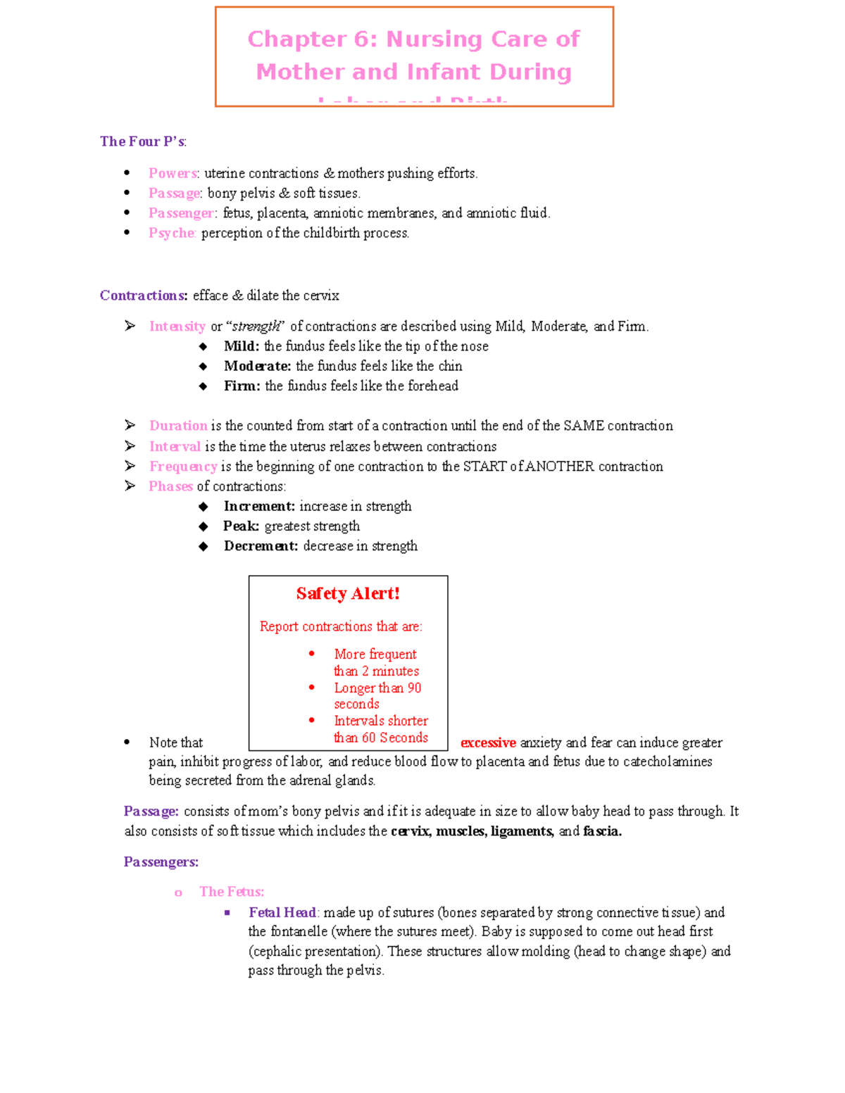 Chapter 6 Notes - The Four P’s: Powers: uterine contractions & mothers ...